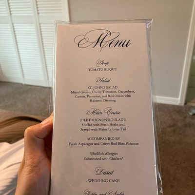 PRINTED Wedding Dinner Menu, 4x8 or 5x7 Card, Table Menu, Party ...
