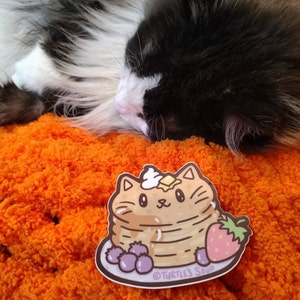 Pancake Cat Sticker, Breakfast Vinyl Sticker, Cute Cat Decal, Yummy ...