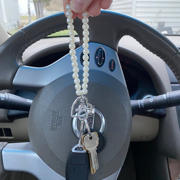 Pearl Heart & Star Wristlet Keychain/gifts for Her/keychain/bracelet ...