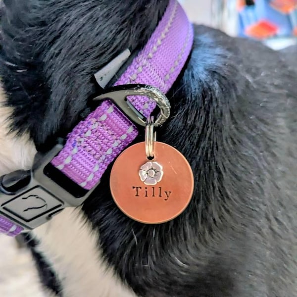Poppy Dog ID Tag, Female Dog Tag, Silver Poppy Copper Disc, Sterling ...