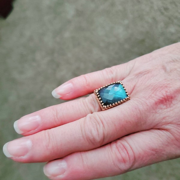 Rose Gold Labradorite Ring · Gemstone Ring · Rectangular Ring · Large ...