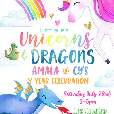 Unicorn and Dragon Birthday Party Welcome Sign Unicorns and - Etsy