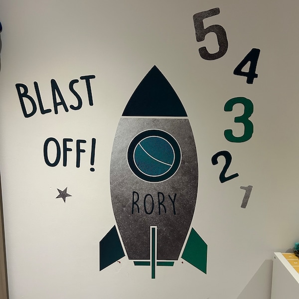 Personalised Blast off Rocket Wall Sticker, Space Wall Sticker, Rocket ...