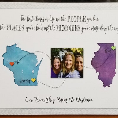 Custom Friend Map Gifts, 4 Places Friend Map With Photo, Girls Weekend ...