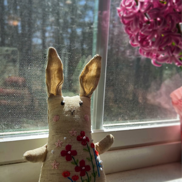 Hand Floral Embroidery Kit for Beginner, Rabbit Sewing Kit, Bunny Toy ...