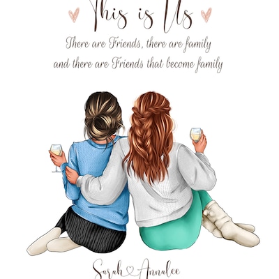 Custom Friend Prints, Friends Portrait Illustration, Personalised Wall ...