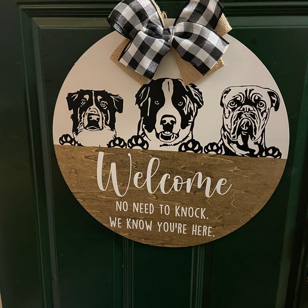 Pet Welcome Sign Round Wood Wreath Door Hanger – Funny Dog Quote Home ...
