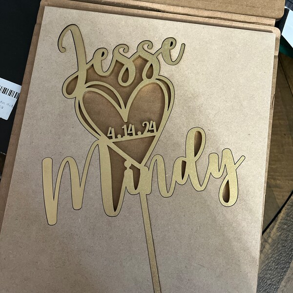 Gold Wedding Cake Topper / Rustic Wedding Cake Topper / Personalized ...