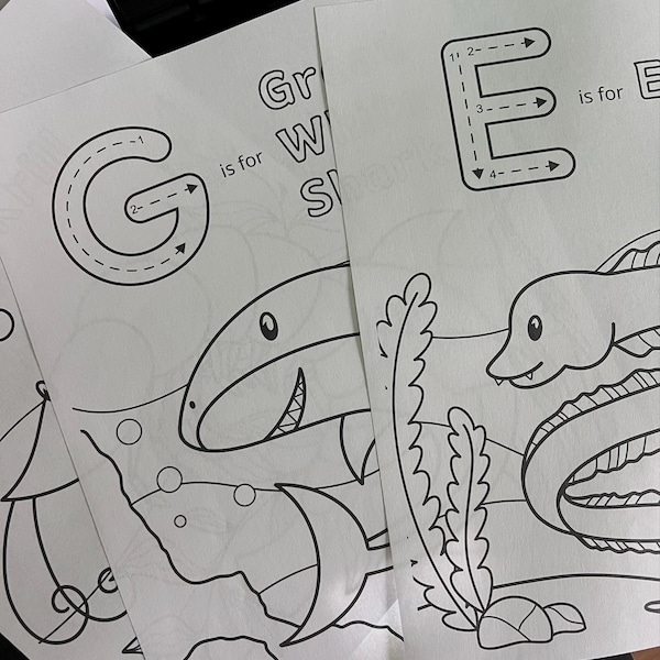 Sea Themed ABC Printable Coloring Book for Kids Ocean Alphabet Art for ...