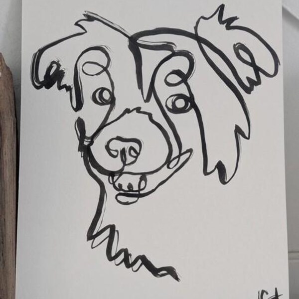 Schnauzer One Line Ink Art / Abstract Dog Ink Painting / Dog One Line ...