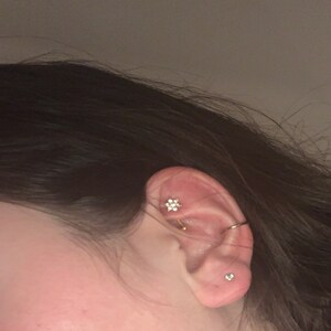 Golden Rook Piercing Spring Multistone Flower Curved Barbell Ring..16g ...