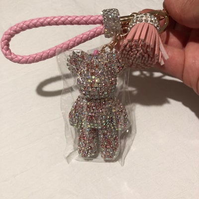 Pink Crystal Bear Key Chains Cute Keyrings Tassel Pink Rope Braided ...