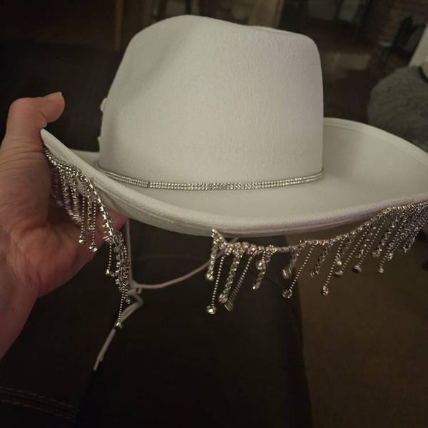 Personalized Pearl Bride Cowgirl Hat With Veil,rhinestone Fringe Wifey ...