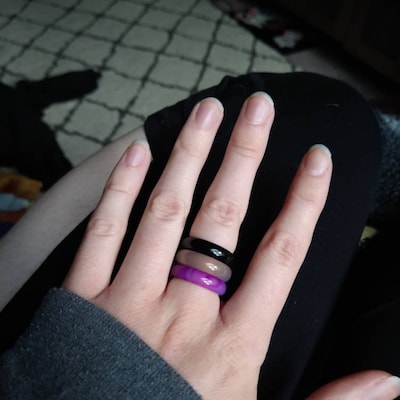 Asexual Pride Ring Set of 3 Black Onyx Gray Purple Agate Stacking Rings ...