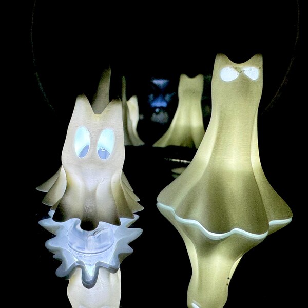 Dollhouse Miniature Draped Ghost Cat White With Mirco LED Light - B042 ...