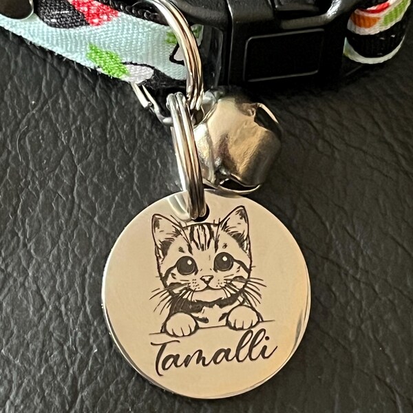 Tiny CUTE 20mm or 25mm Cat Kitten ID Tags Laser Engraved, Stainless ...