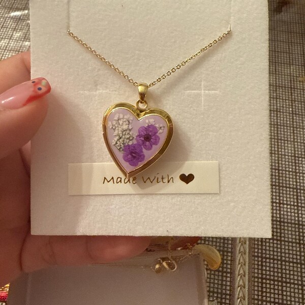 Handmade Pressed Flower Small Oval Locket Necklace Forget Me Not Flower ...