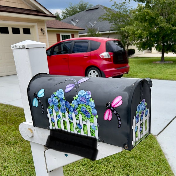 Mailbox Magnet Partial Cover Hydrangea Flowers and White Picket Fence ...