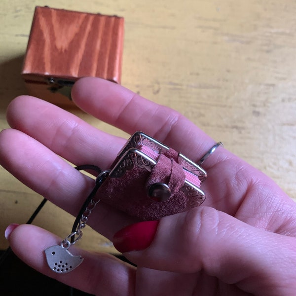 One Inch Tiny Handmade Leather Notebook Pendant in Wooden Box - Etsy