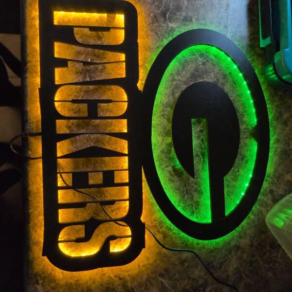 Green Bay Packers Led Lighted Sign, G Packers Wall Decor, Illuminated ...