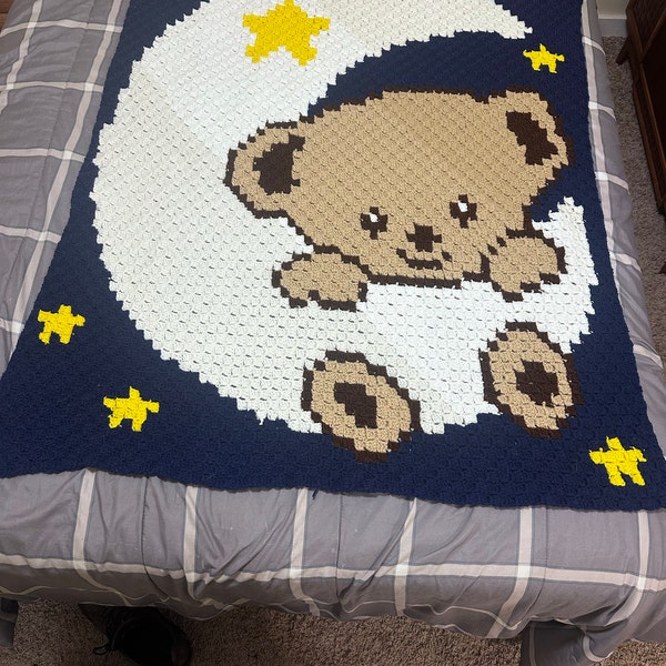 C2C Bear on the Moon Baby Crochet Pattern / C2C Baby Blanket / C2C Baby ...
