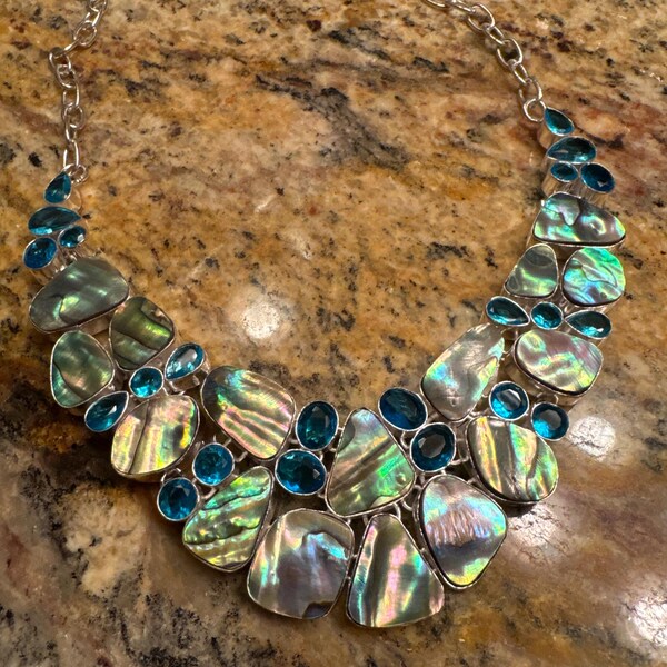 Natural Abalone and Blue Topaz | Abalone Gemstone Necklace |statement ...
