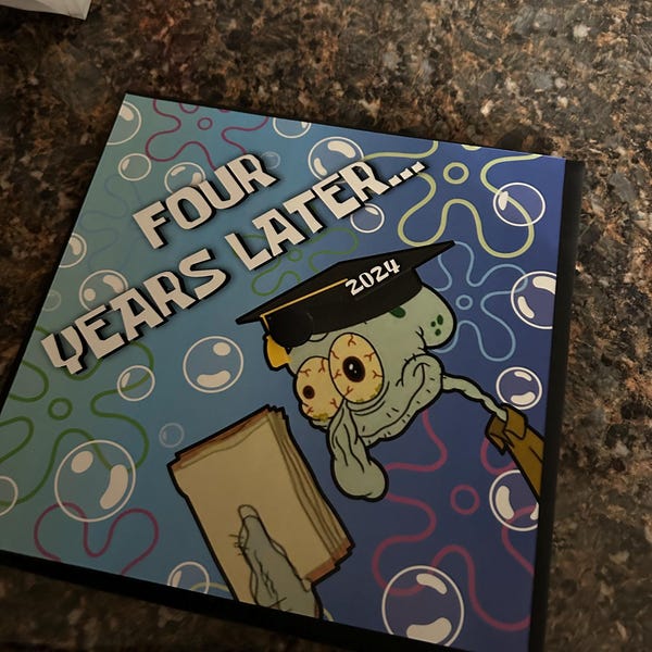 Custom Grad Cap Topper Four Years Later Funny Cartoon Graduation - Etsy