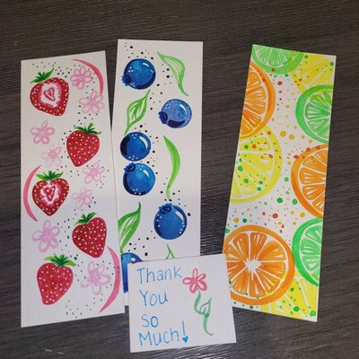 Set of 3 Hand-painted Fruit Watercolor Bookmarks - Etsy