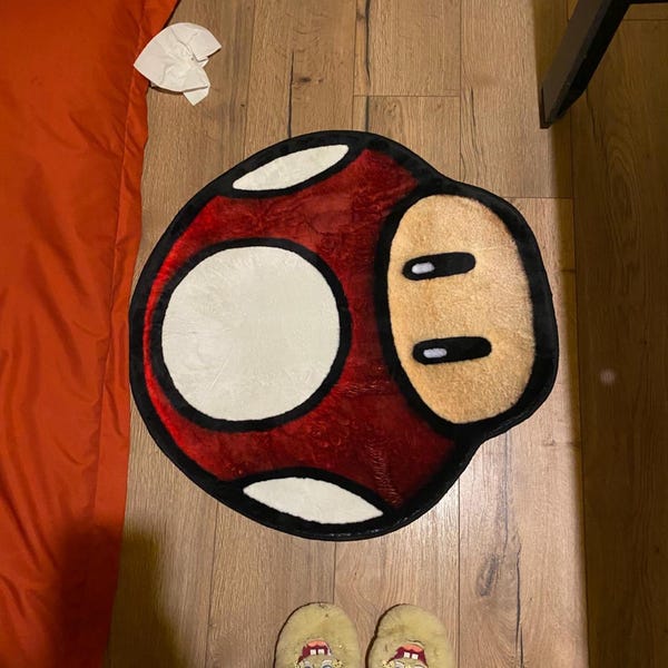 Red Mushroom Rug, Toad Rug, Retro Game Area Rug, Gaming Room Decor, M ...