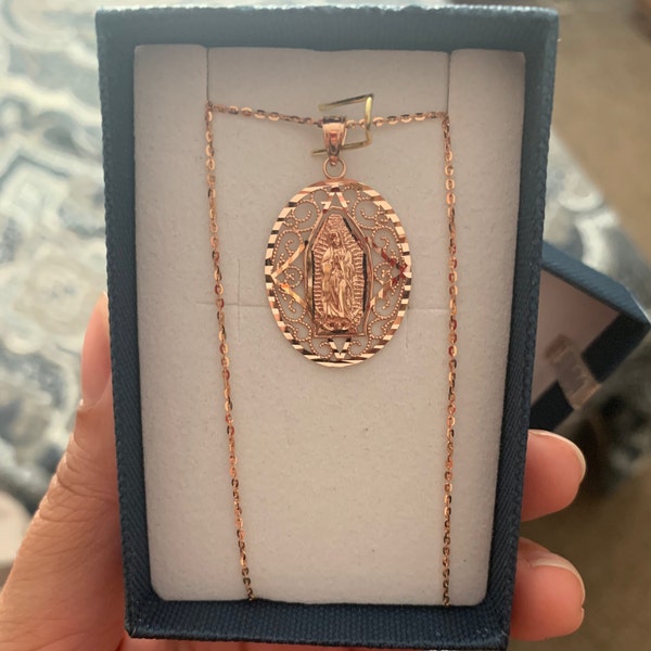 14k Solid Gold Our Lady of Guadalupe Necklace With Diamond Cut Finish ...