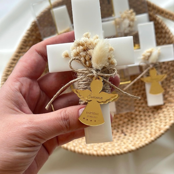 Custom Baptism Favor Tags, Acrylic Mirror Gold Cross Tags, Thank You ...