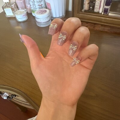Handmade Baroque Cupid Arrow Lace Stripe Bow Nude Pink Press on Nails ...