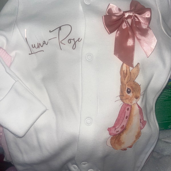 Flopsy Rose Rabbit Personalised Baby Sleepsuit Coming Home Baby Baby ...