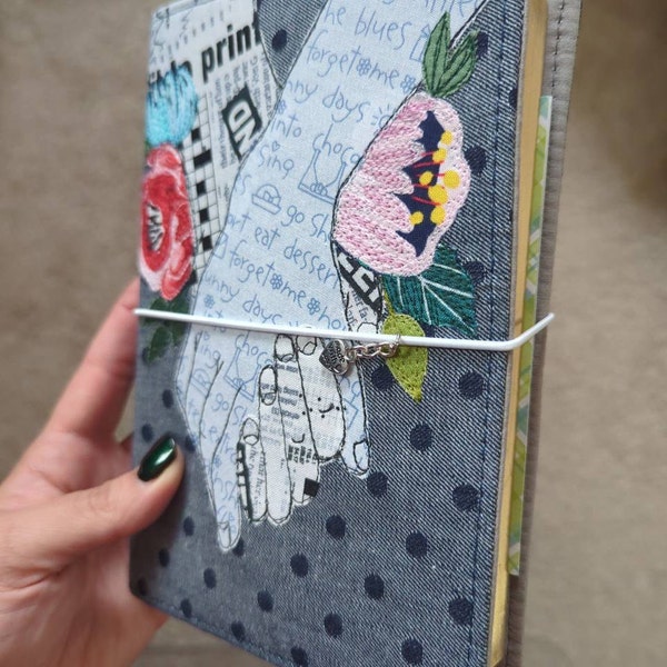 The Woman Floral Line Art Fabric Notebook Cover, Travelers Notebook ...