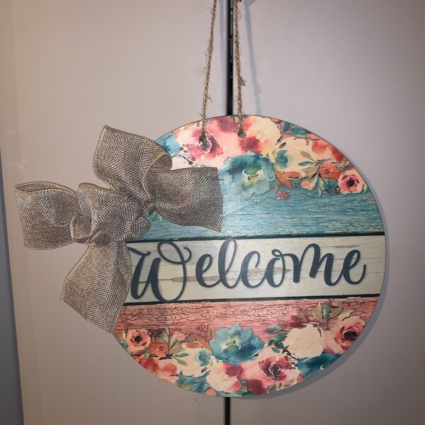Round Welcome Sublimation PNG, Rustic Farmhouse, Floral and Wood Door ...