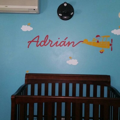 Airplane Boy Name Fabric Wall Decal Personalized Skywriter Cursive ...