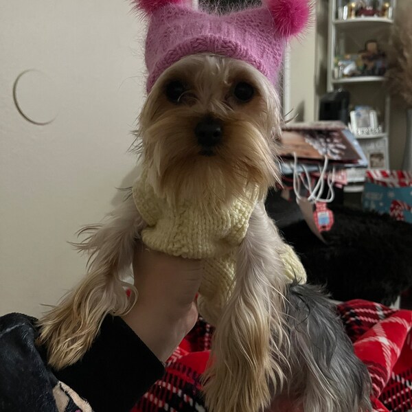 Pink Knitted Dog Hats, Dog Pom Pom Hat, Puppy Hat, Caps for Dogs ...