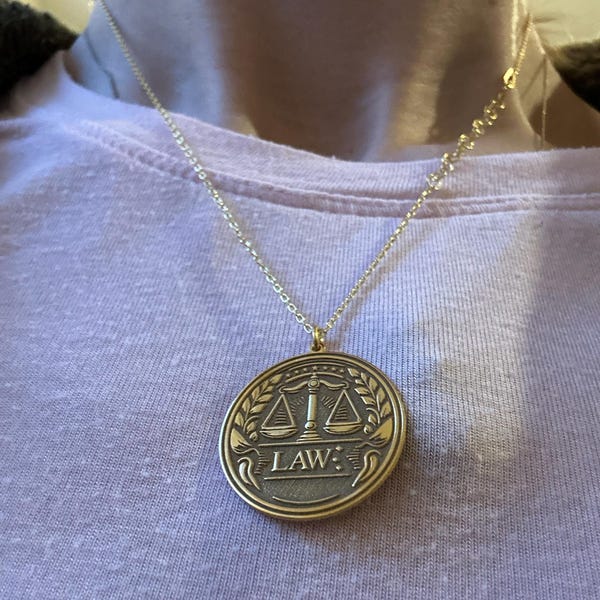 14K Solid Gold Lawyer Medallion Necklace, Personalized Law Scales of ...