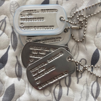 Two Military Dog Tags With Chain With Optional Silencer, Many Options ...