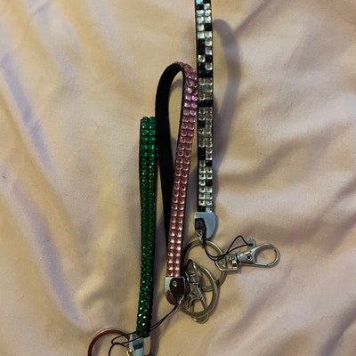 Rhinestone Bling Wristlet Key Fob Key Chain for Key / ID Badge/ Cell ...
