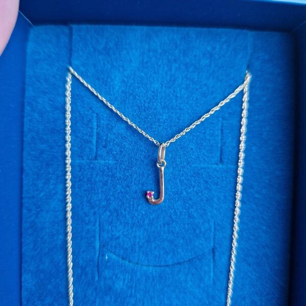Initial J Ruby Letter Necklace in 9ct Yellow Gold - Etsy