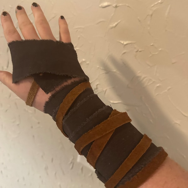 Distressed Charcoal Cotton Hand Wraps, Primitive Leather Fist Wraps ...
