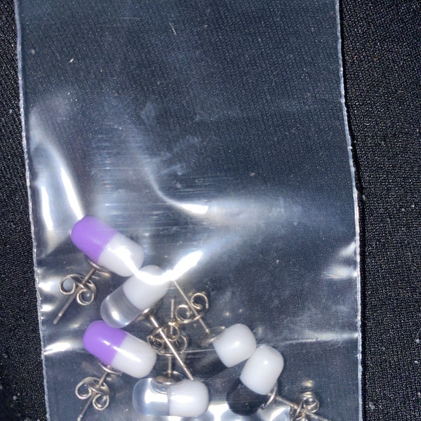 Fake Pill Capsule Earrings, Varied Colors You Choose, Post Back, Stud ...