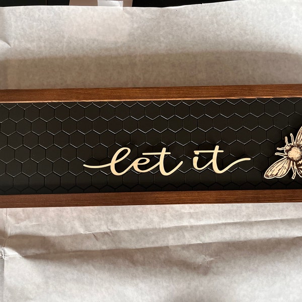 Let It Bee Wood Sign | Bee Sign | Honeycomb | 3D Sign | Engraved Laser ...