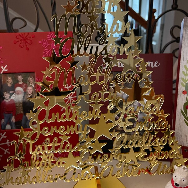 Personalized Christmas Tree Family Name Ornament Laser Cut Names Xmas ...