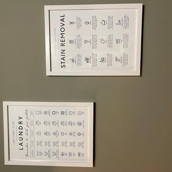 Set of 2 - Laundry Symbols Guide and Stain Removal - Cheat Sheet ...