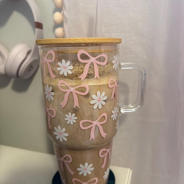 Coquette Bow and Daisy 40oz Glass Tumbler - Etsy