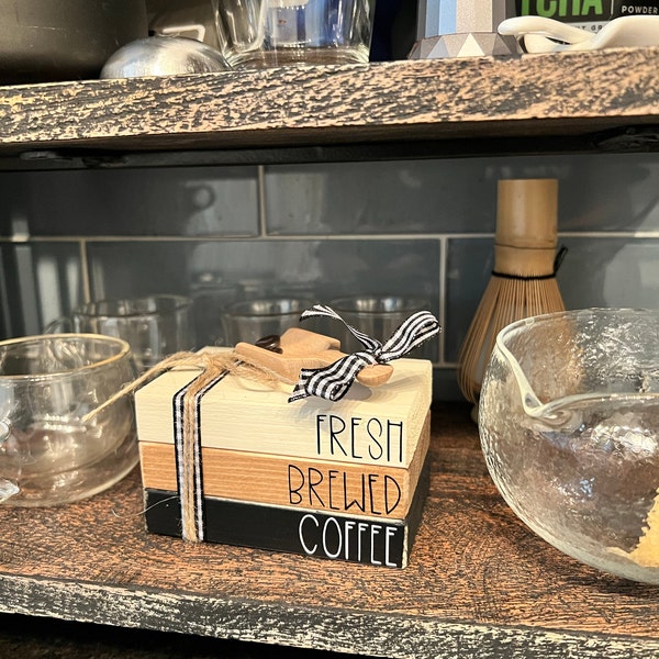 Coffee Mini Wood Book Stack With Scoop/ Coffee Bar/ Tier Tray Decor ...
