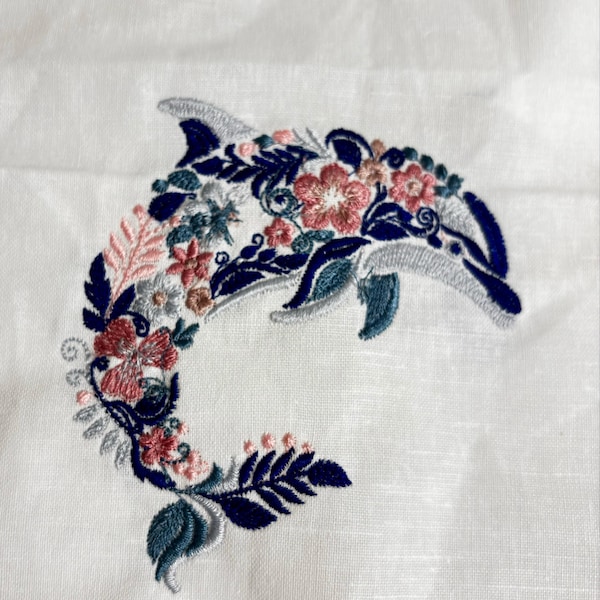Floral Dolphin Embroidery Design, Ocean Animal Embroidery, Nautical ...
