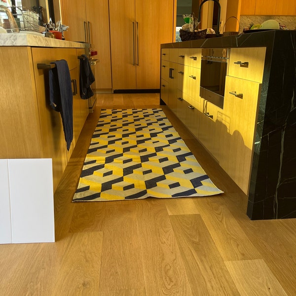 Green and Blue Modern Flowers Design Hand Woven Runner Rug- Reversible ...